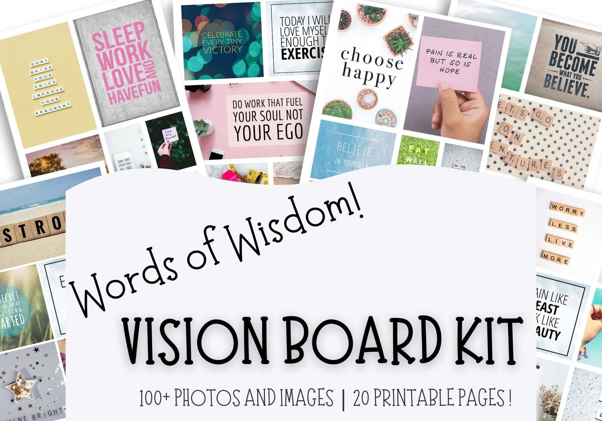 Vision Board Kit, Vision Board Printables, Motivational Words for Women ...