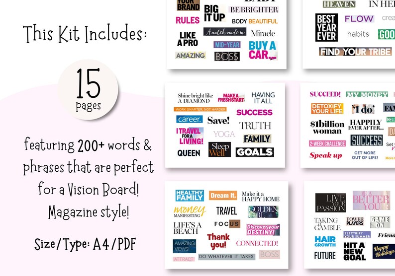 200 Womens 2024 Real Magazine Words Printable, Vision Board Words ...