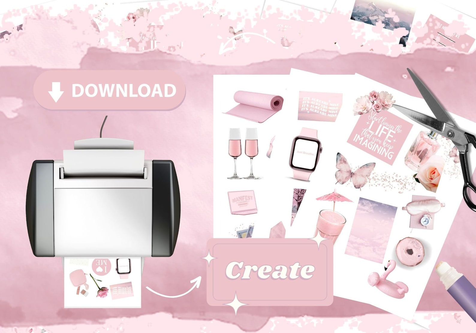 Pink Vision Board Printable for Women, Vision Board Kit for Girls, Pink ...