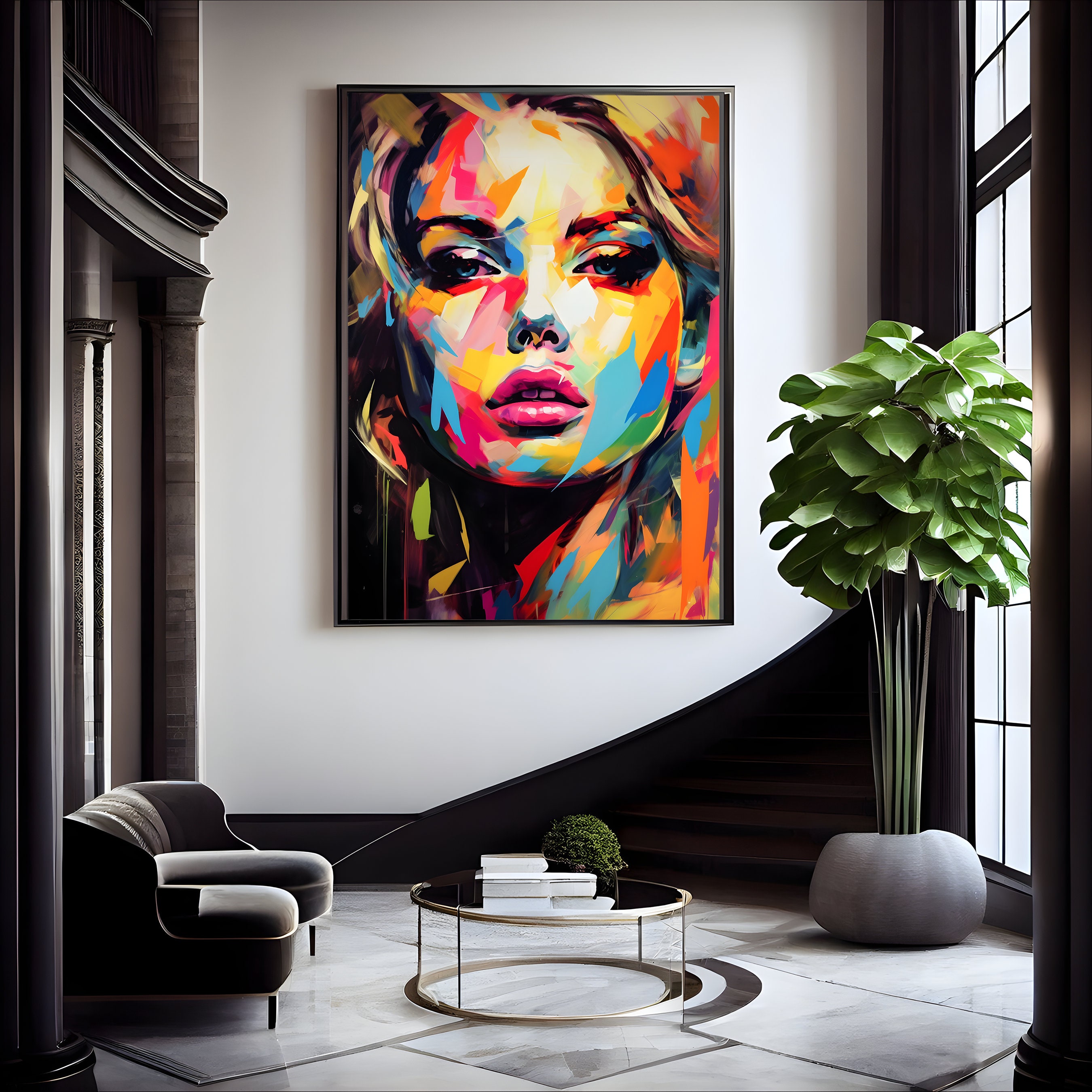 Colorful Woman Portrait Poster - Vibrant Face Print in Pop Art Style ...