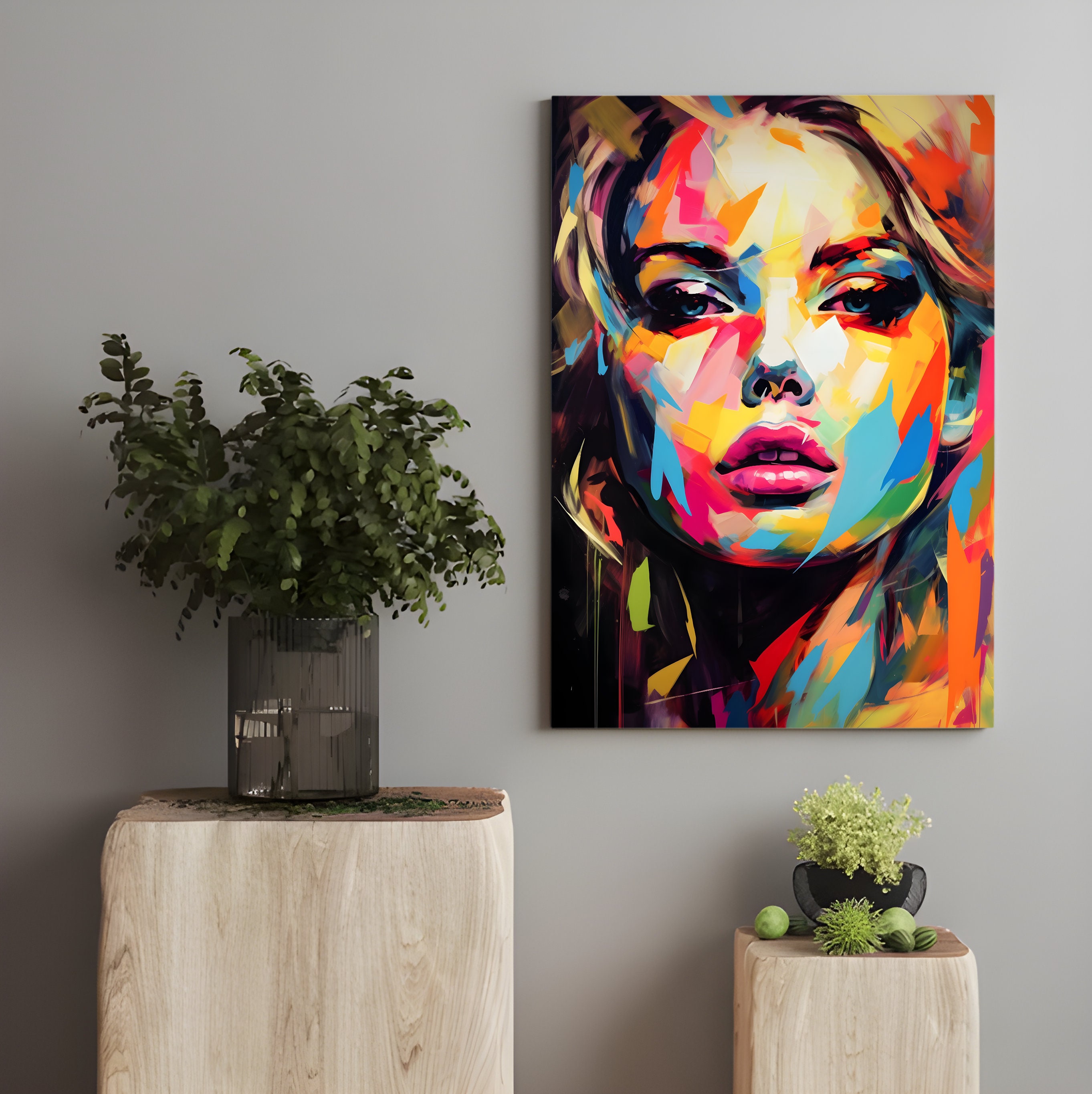 Colorful Woman Portrait Poster Vibrant Face Print in Pop Art Style ...