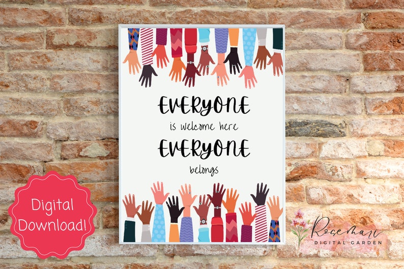Diversity Everyone is Welcome Here Everyone Belongs Wall Art Print - Etsy