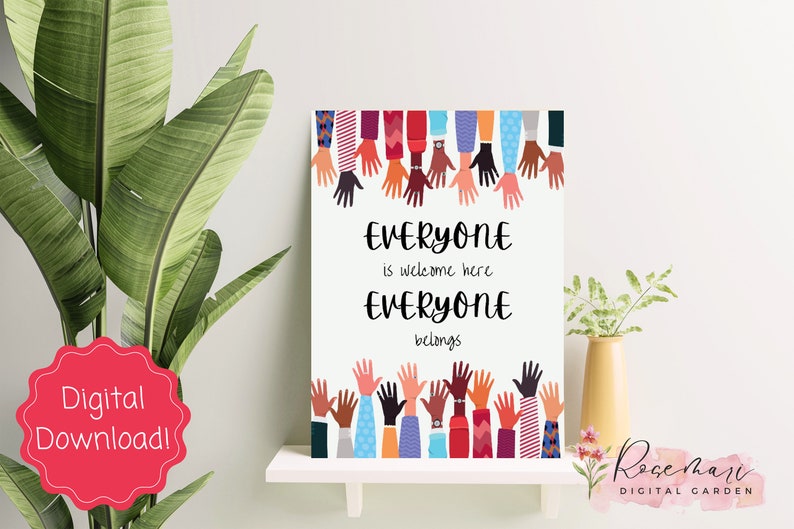 Diversity Everyone is Welcome Here Everyone Belongs Wall Art Print - Etsy