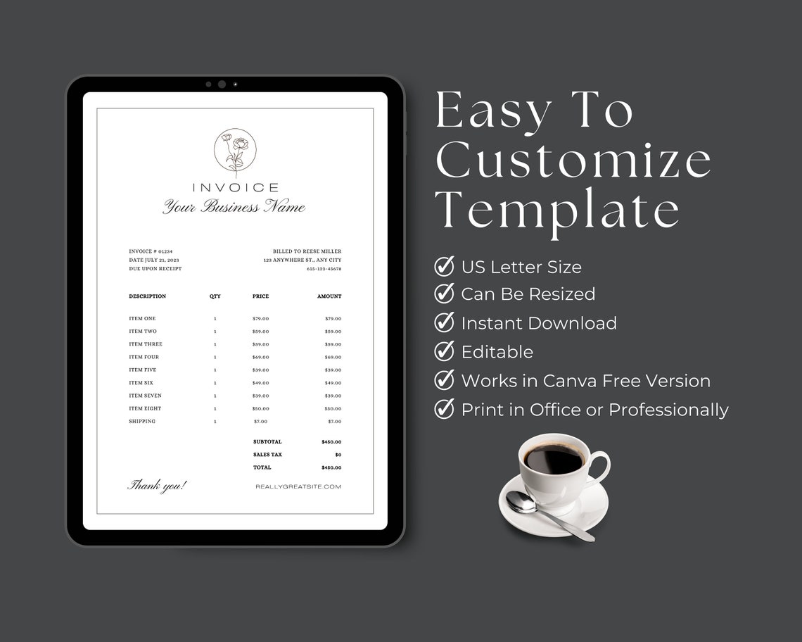 Customizable Invoice Template Editable Invoice Canva Template Small ...