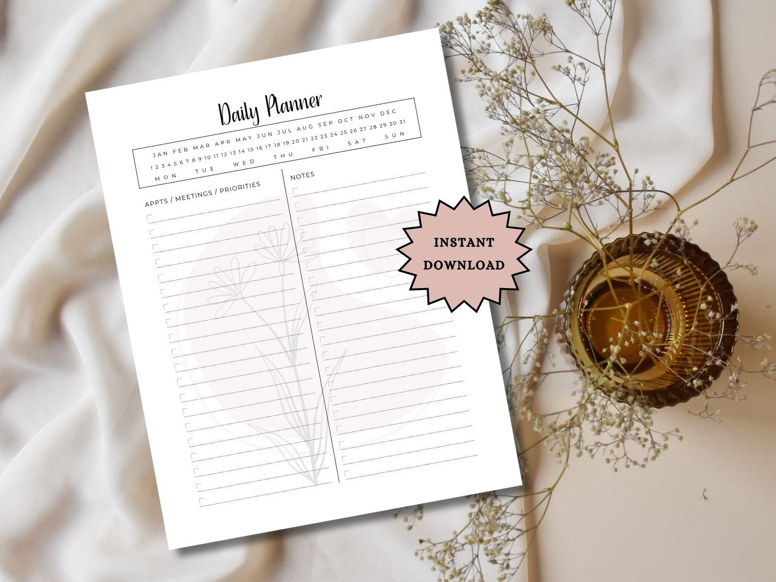 Boho Daily Planner Checklist Printable, Goodnotes Compatible Instant ...