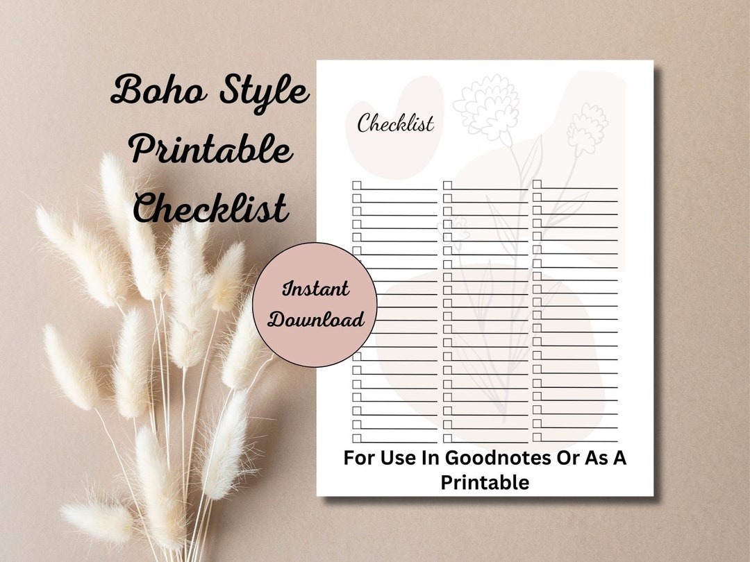 Boho Daily Planner Checklist Printable, Goodnotes Compatible Instant ...