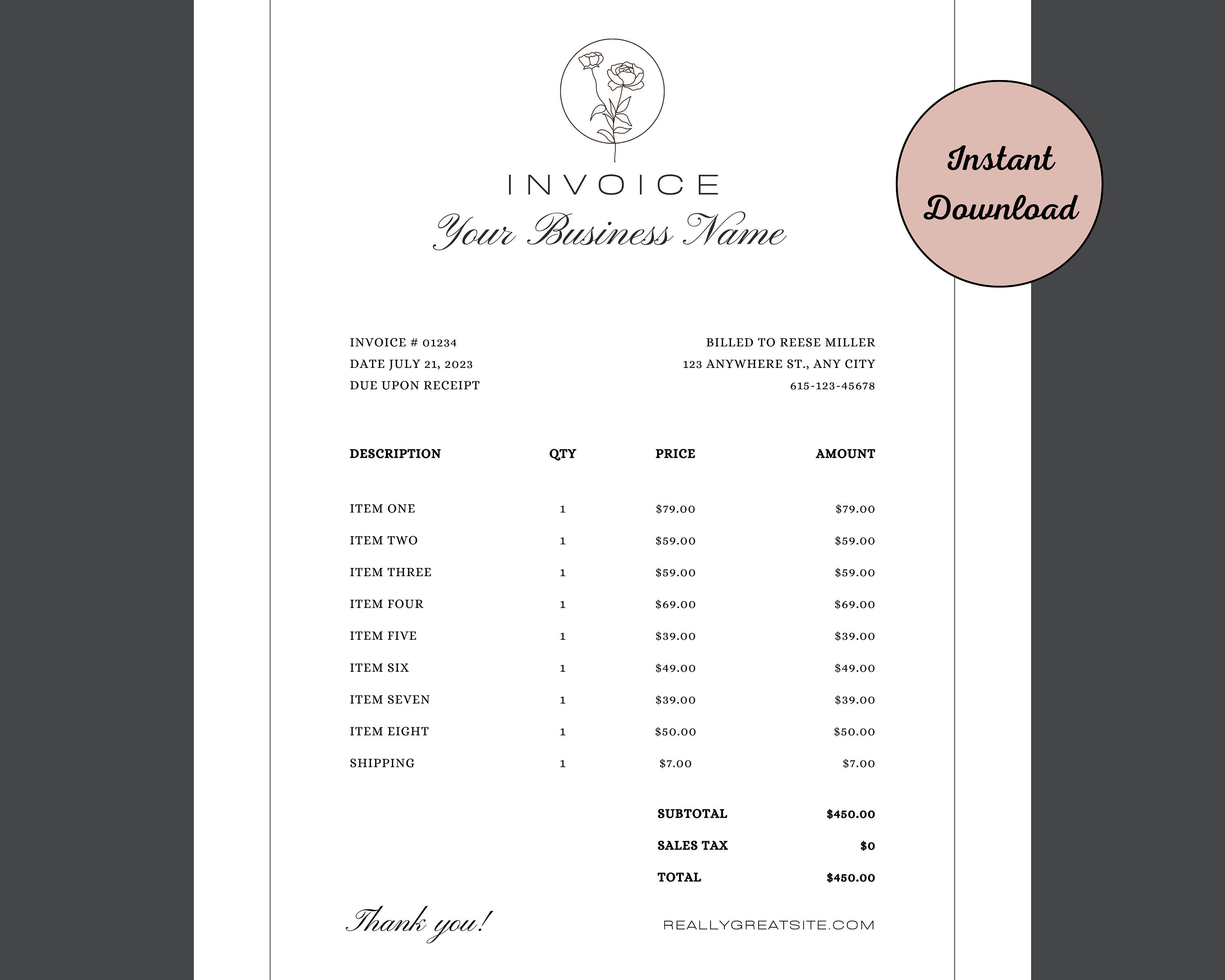 Customizable Invoice Template Editable Invoice Canva Template Small ...