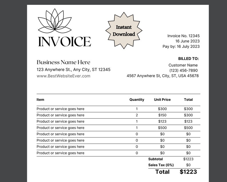 Customizable Editable Invoice Template for Small Business Canva Service ...