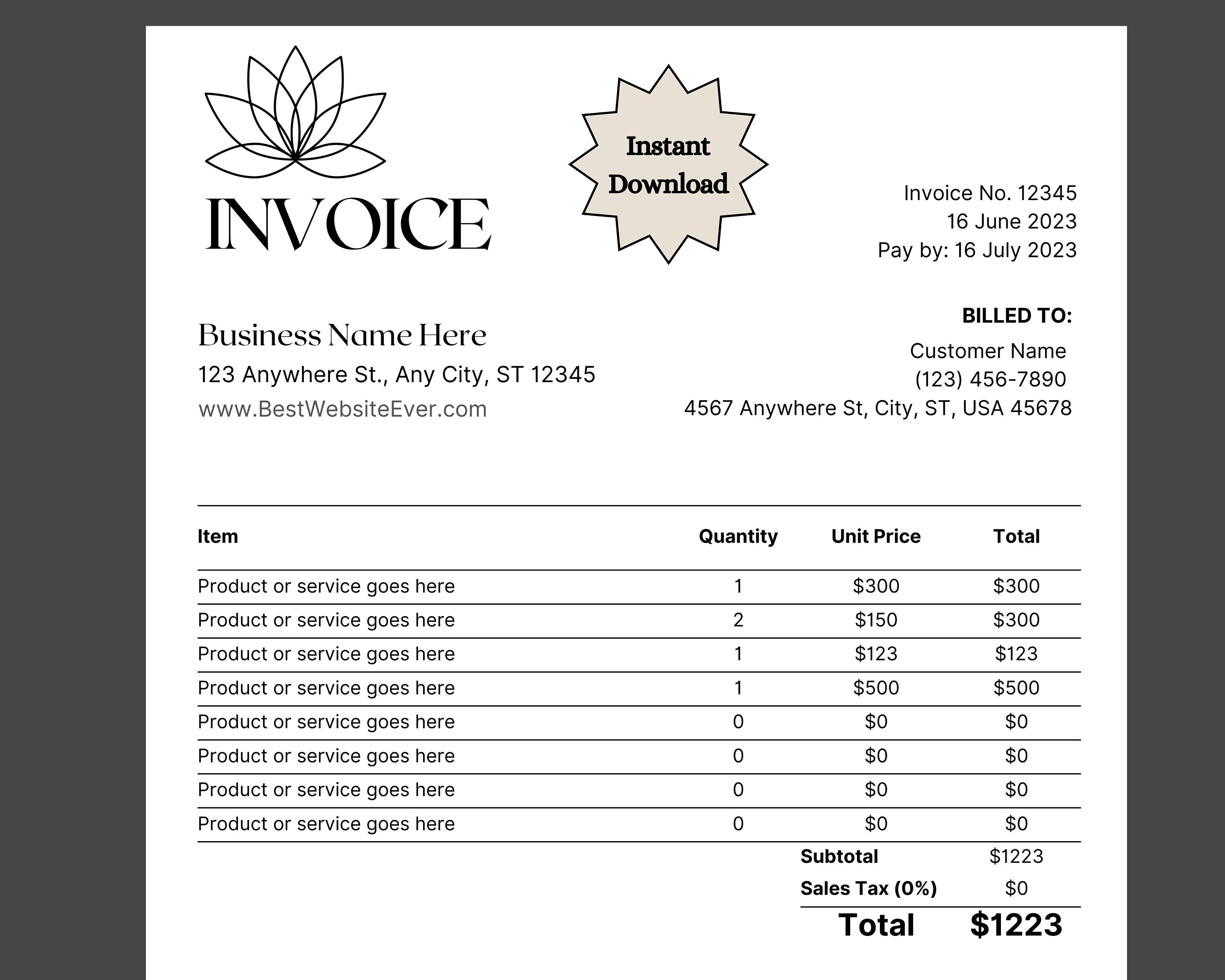 Customizable Editable Invoice Template for Small Business Canva Service ...