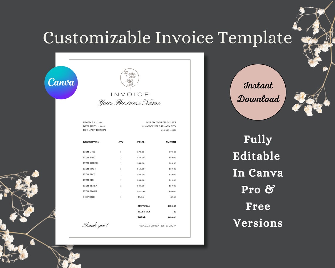 Customizable Invoice Template Editable Invoice Canva Template Small ...