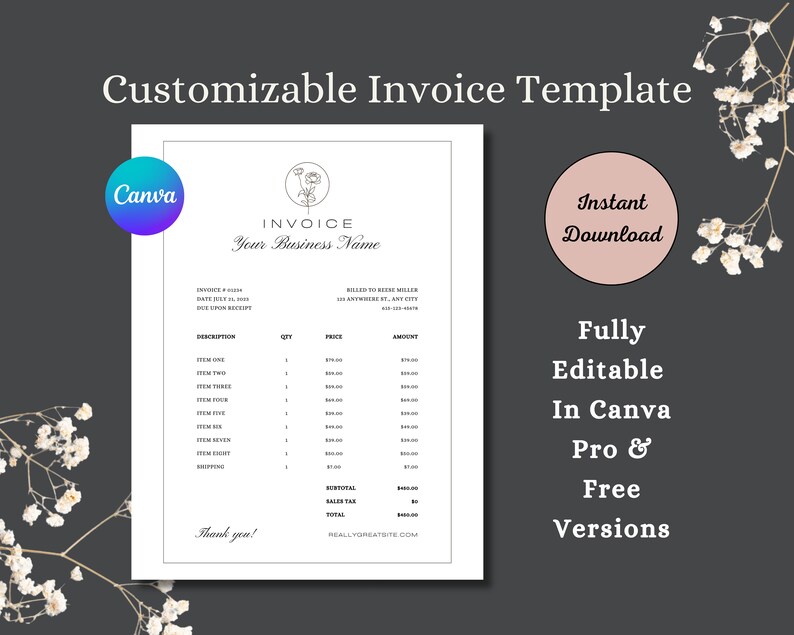 Customizable Invoice Template Editable Invoice Canva Template Small ...