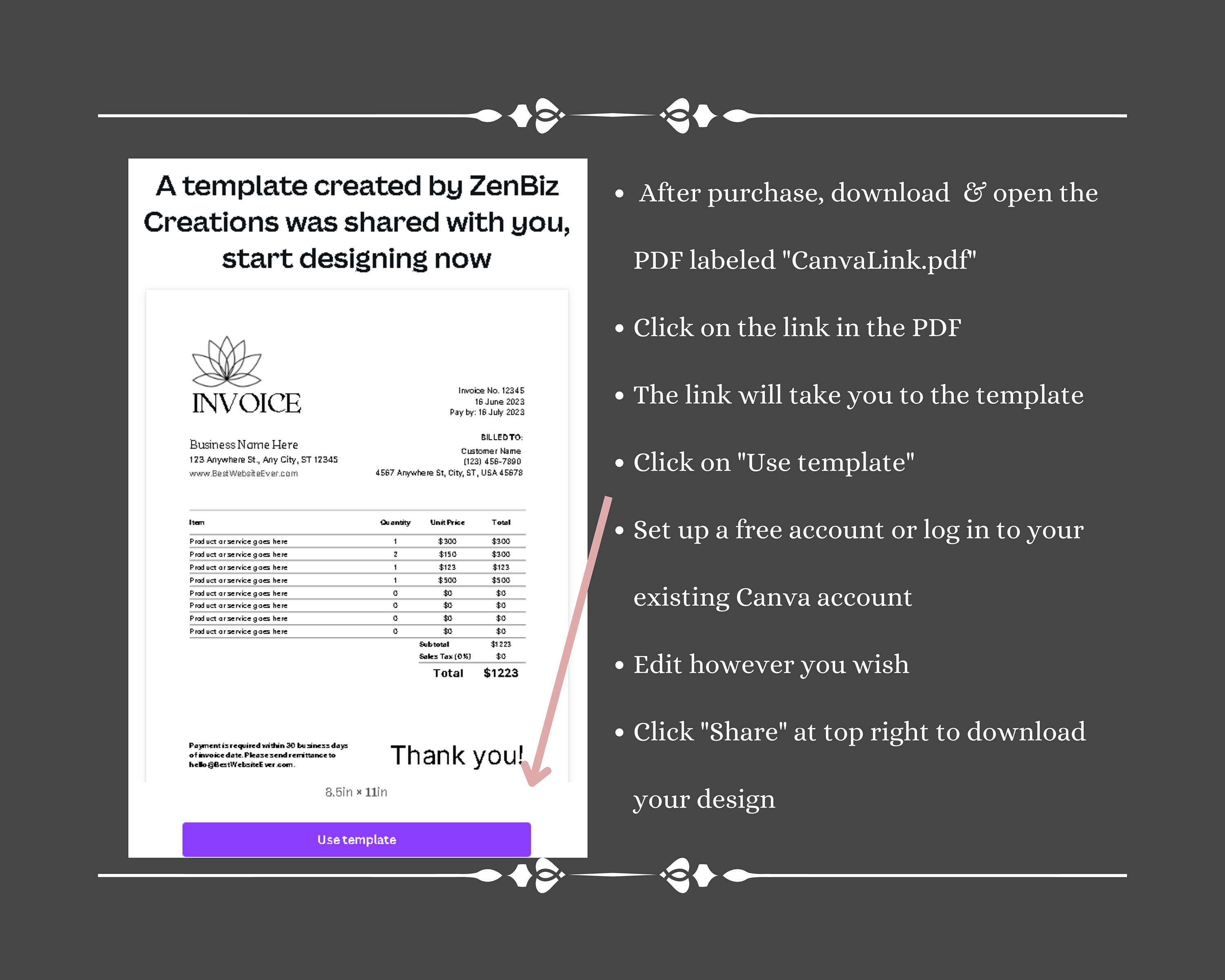 Customizable Editable Invoice Template for Small Business Canva Service ...