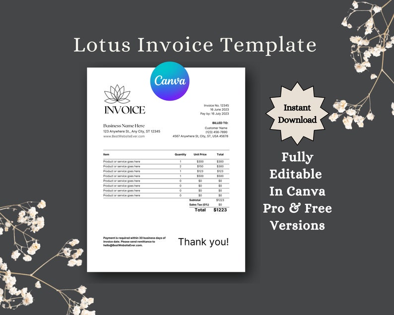 Customizable Editable Invoice Template for Small Business Canva Service ...
