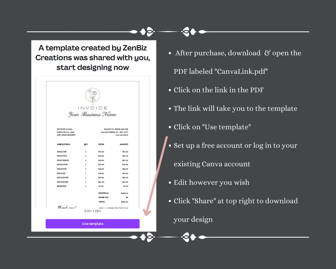 Customizable Invoice Template Editable Invoice Canva Template Small ...