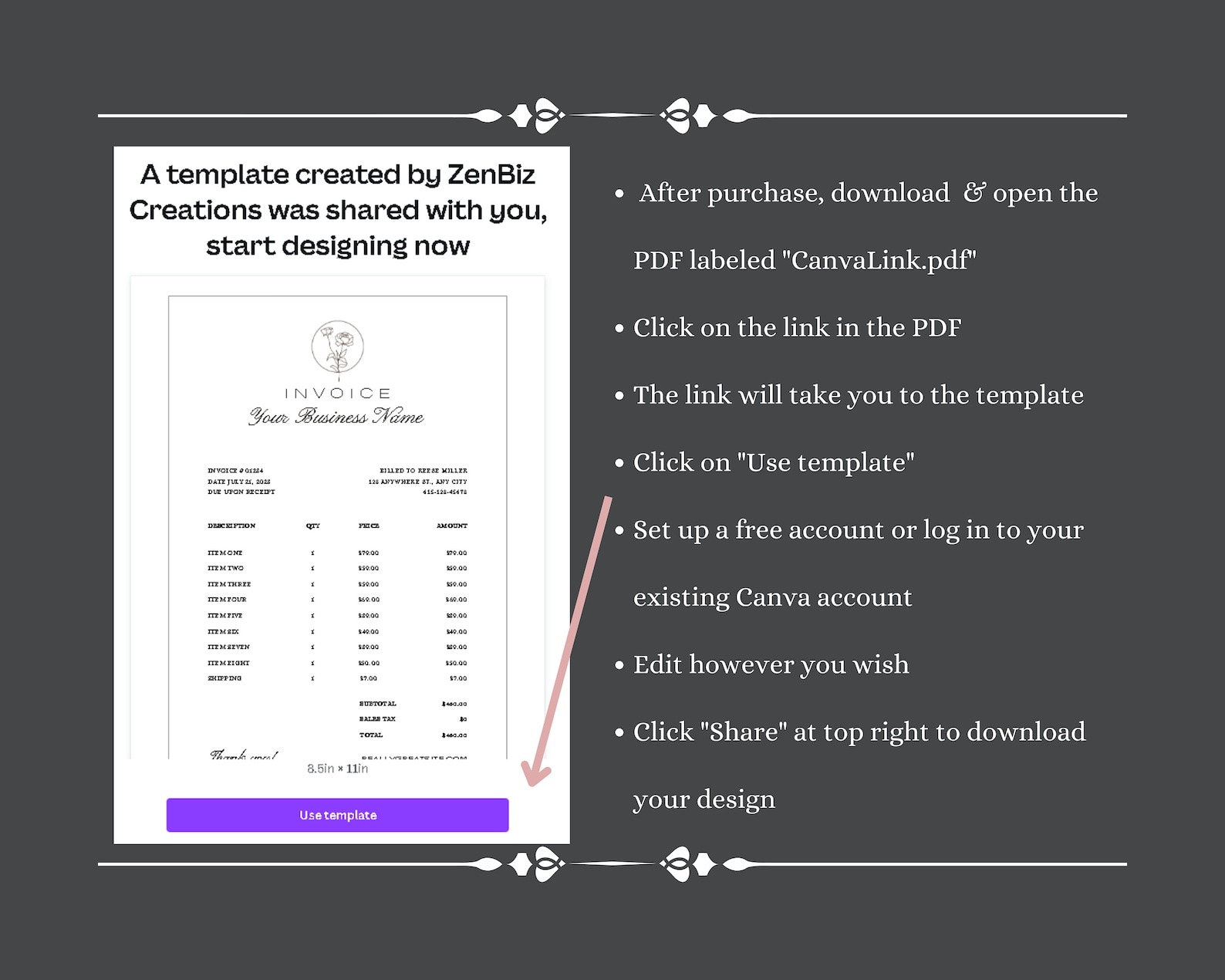 Customizable Invoice Template Editable Invoice Canva Template Small ...
