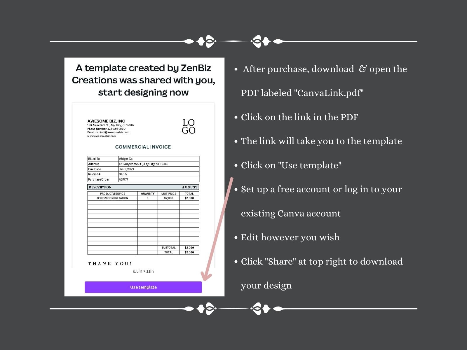 Customizable Invoice Template Canva Simple Editable Invoice Small ...