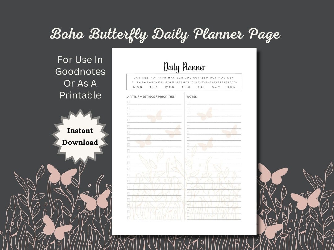 Printable Boho Butterfly Daily Schedule Goodnotes Compatible Checklist ...