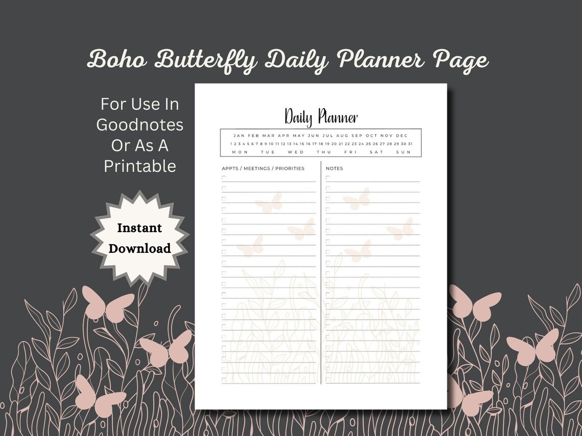 Printable Boho Butterfly Daily Schedule Goodnotes Compatible - Etsy