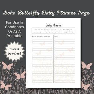 Printable Boho Butterfly Daily Schedule Goodnotes Compatible Checklist ...