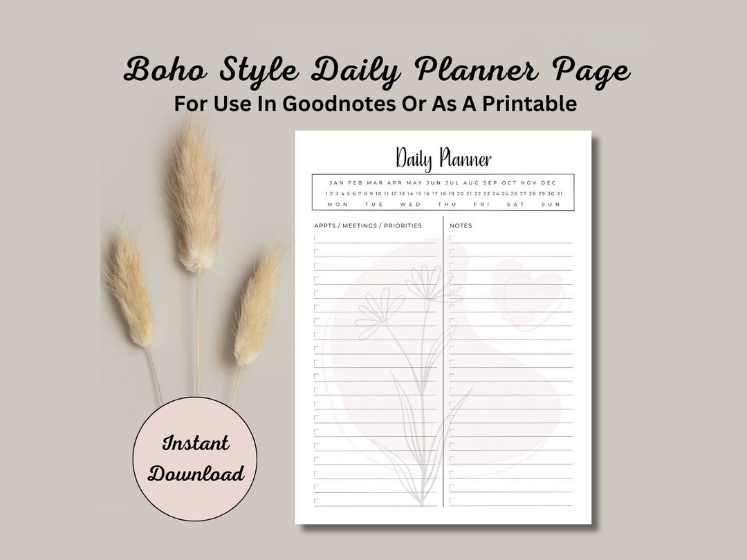 Boho Daily Planner Checklist Printable, Goodnotes Compatible Instant ...