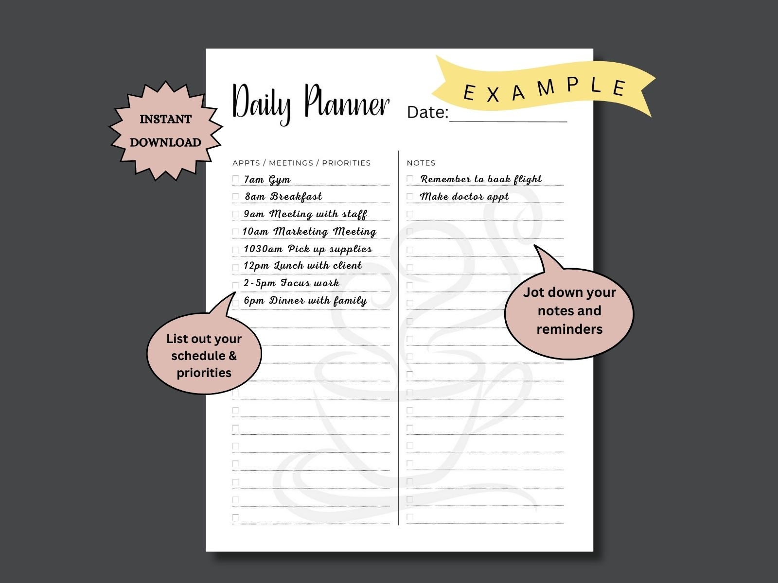 Printable Daily Schedule Goodnotes Compatible Checklist Daily Planner ...