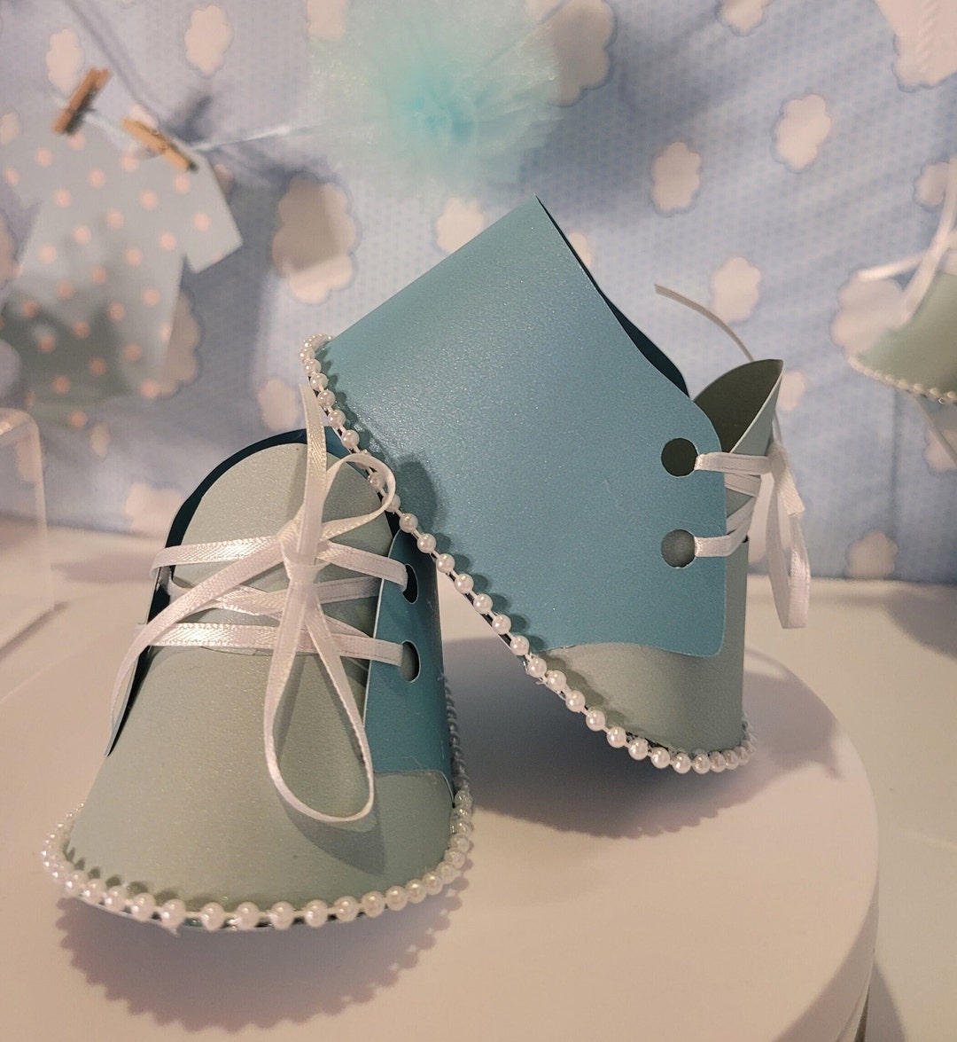 Set of 10 Blue Paper Baby Boy Shoes Baby Favor Baby Shower Baptisms ...