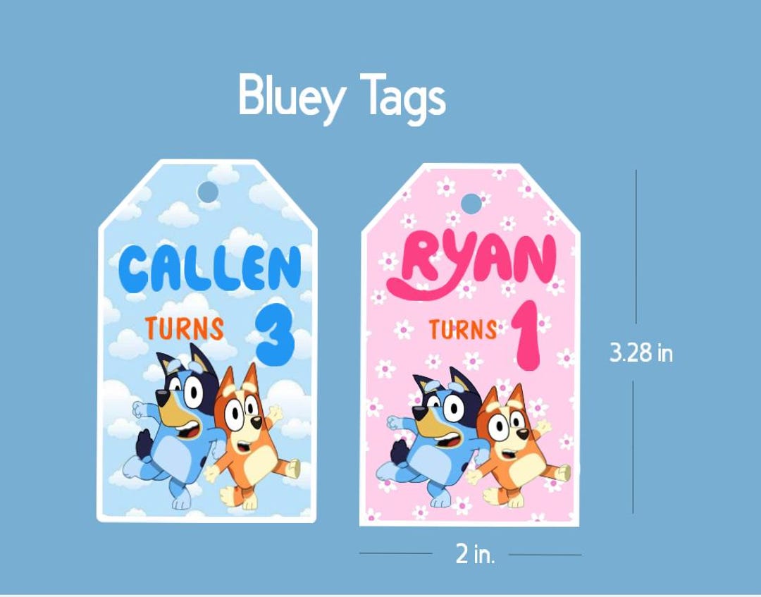 Set of Bluey Personalized Stickers, Personalized Bluey Tags. - Etsy