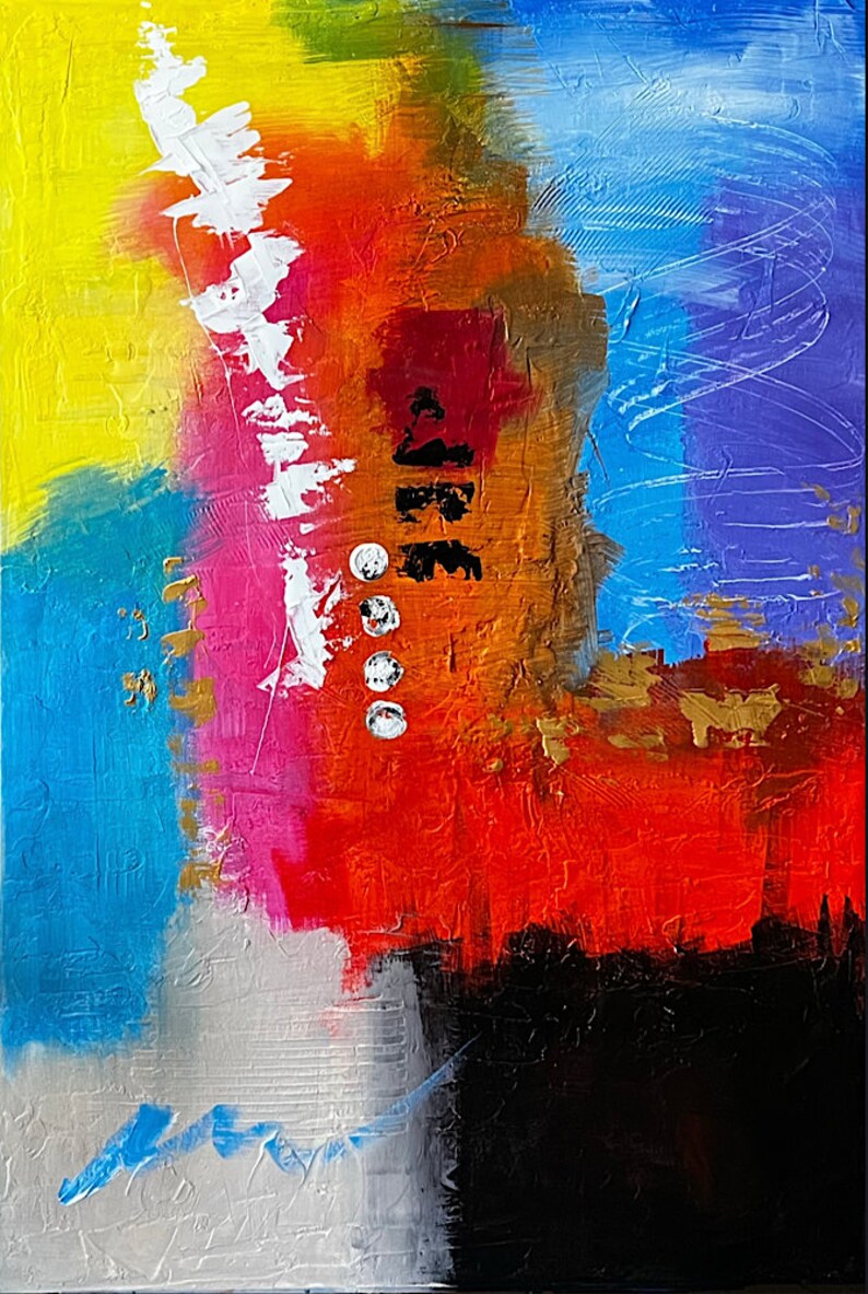 Original Large Vibrant Abstract Wall Art, 3d Textured Acrylic Painting ...