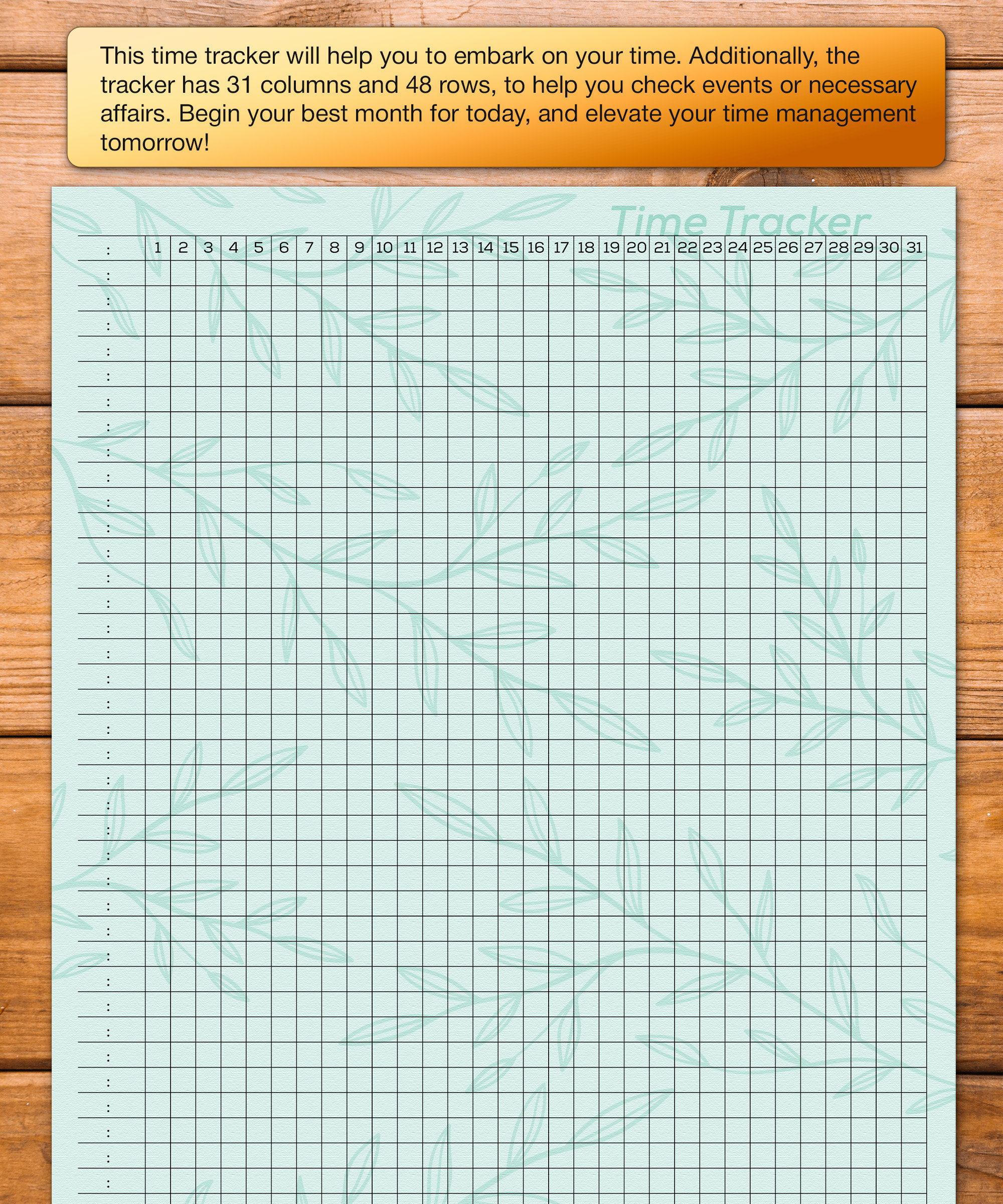 Digital Time Tracker Teal Color, Modern Design Tracker - Etsy