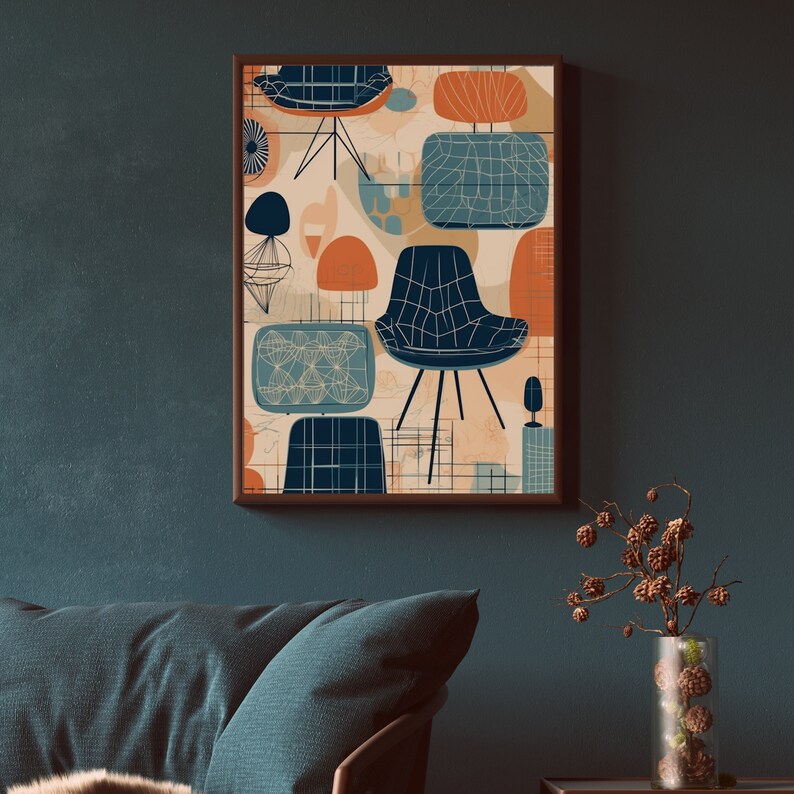 Mid Century Modern Furniture Seamless Pattern pack of 4 - Etsy