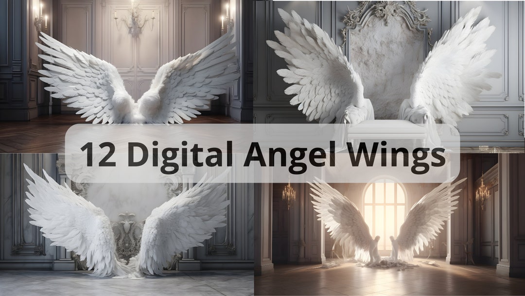 12 Digital White Angel Wings Backdrops, Backgrounds, Maternity Backdrop ...