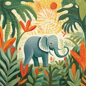 Safari Wall Art - Playful Giraffe, Elephant, Tiger - Henri Rousseau ...