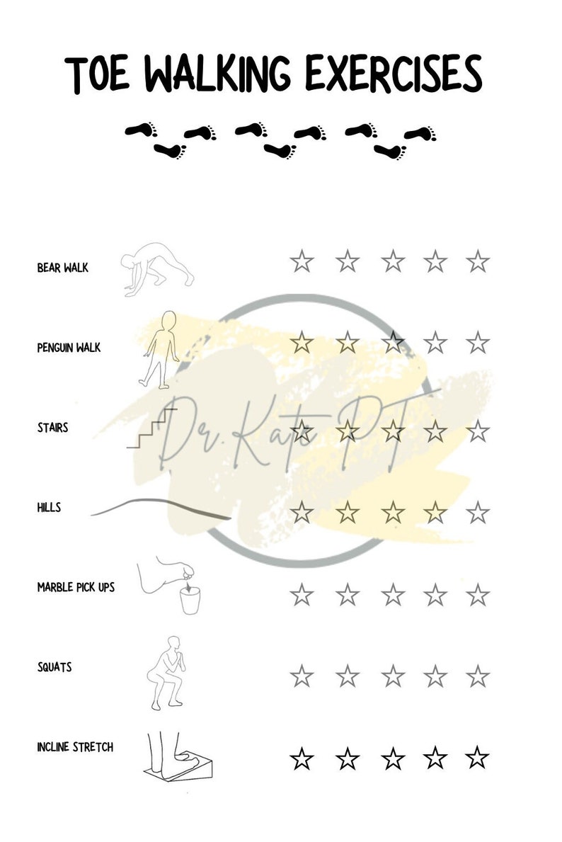 Kids Toe Walking Exercises Physical Therapy Handout and Exercise Chart ...