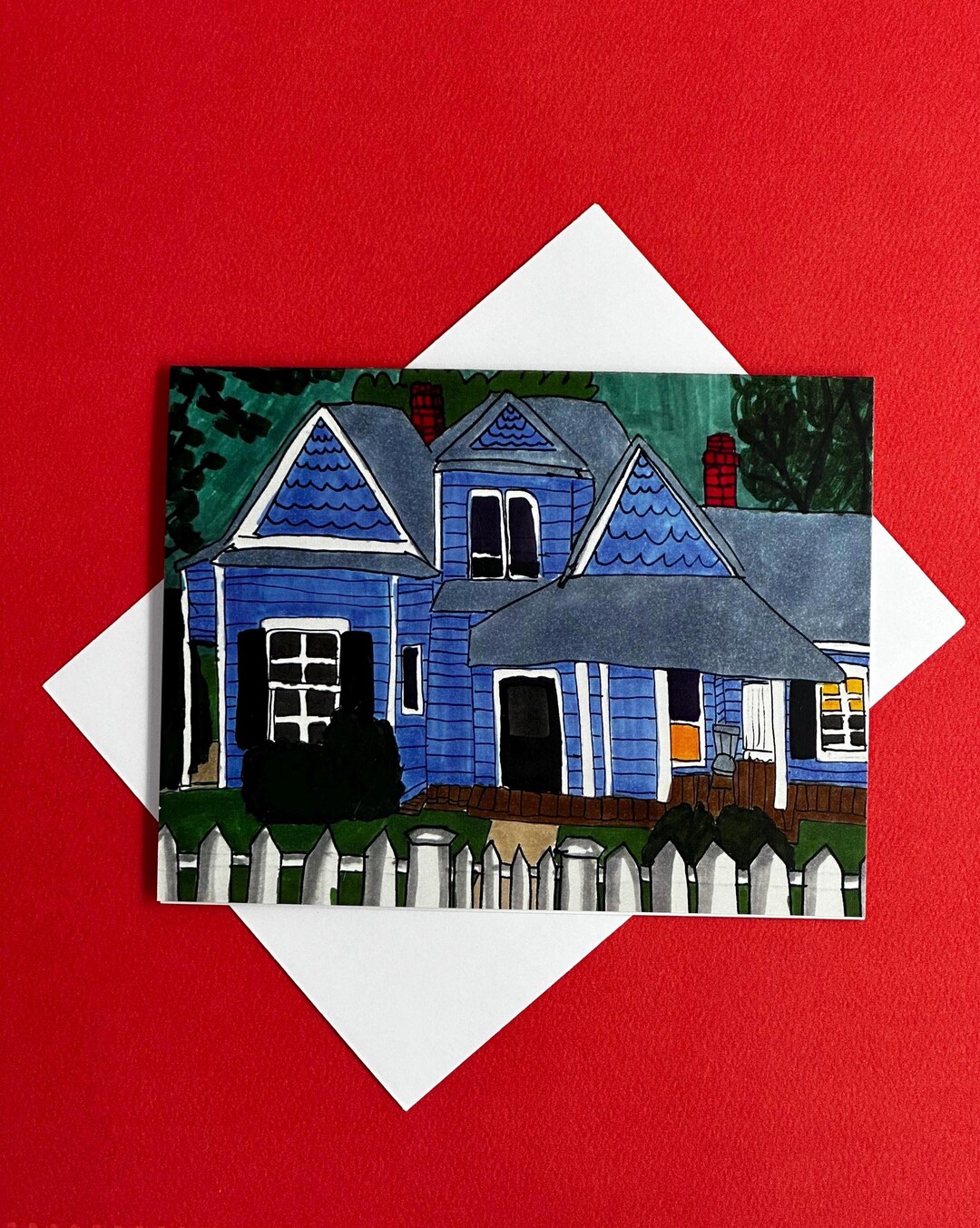 Blue Historic House Art Note Card - Etsy