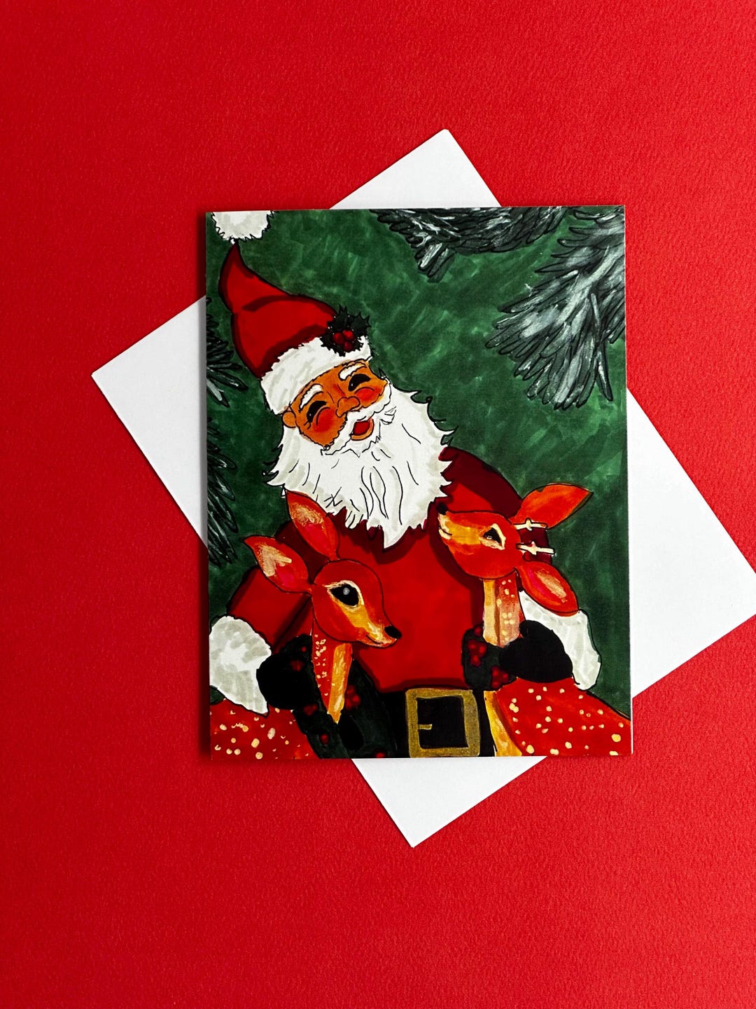 Santa Pals Note Card, Santa With Deer Note Card, Christmas Note Card ...