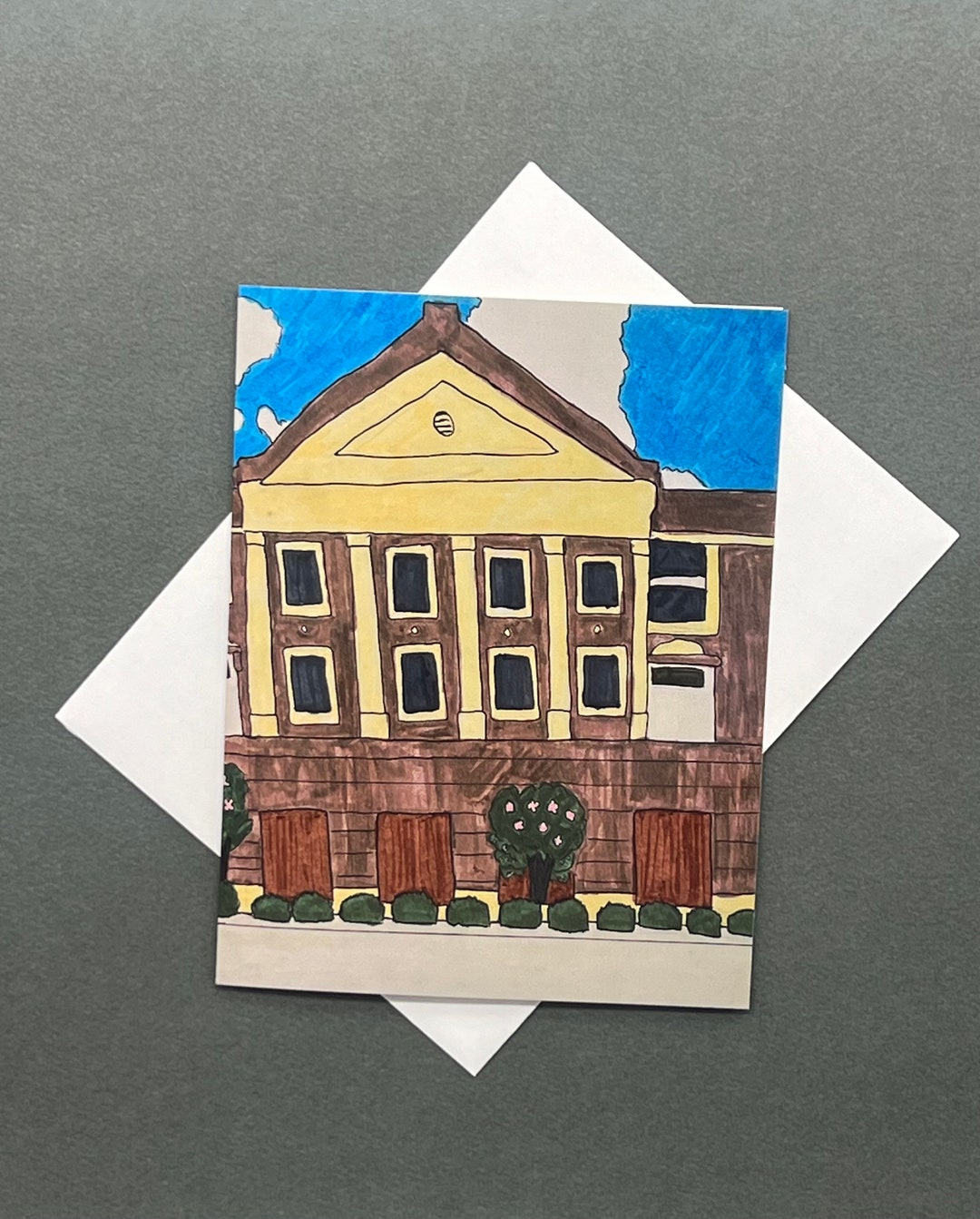 Baptist Church Note Card, Church Story, Church With Columns, Brown ...