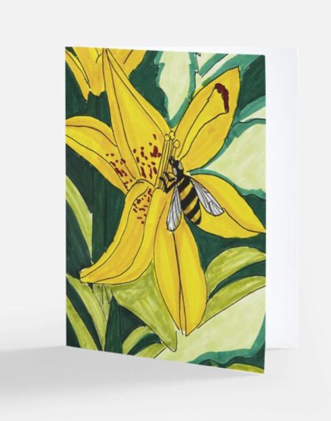Yellow Day Lily With Bumble Bee Note Card, Bumble Bee on Flower, Tiger ...