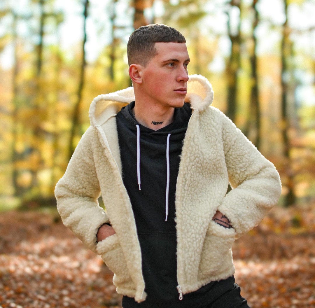 Men's Wool Jacket With Hood 100% Lambswool Merino Wool Jacket Sheep's ...