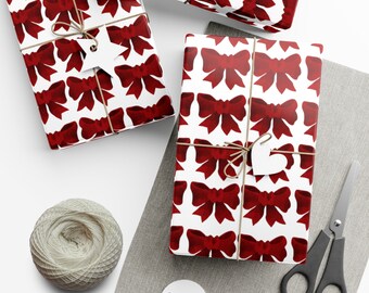 Red Bows Gift Wrap | Christmas Wrapping Paper | Vintage Holiday ...