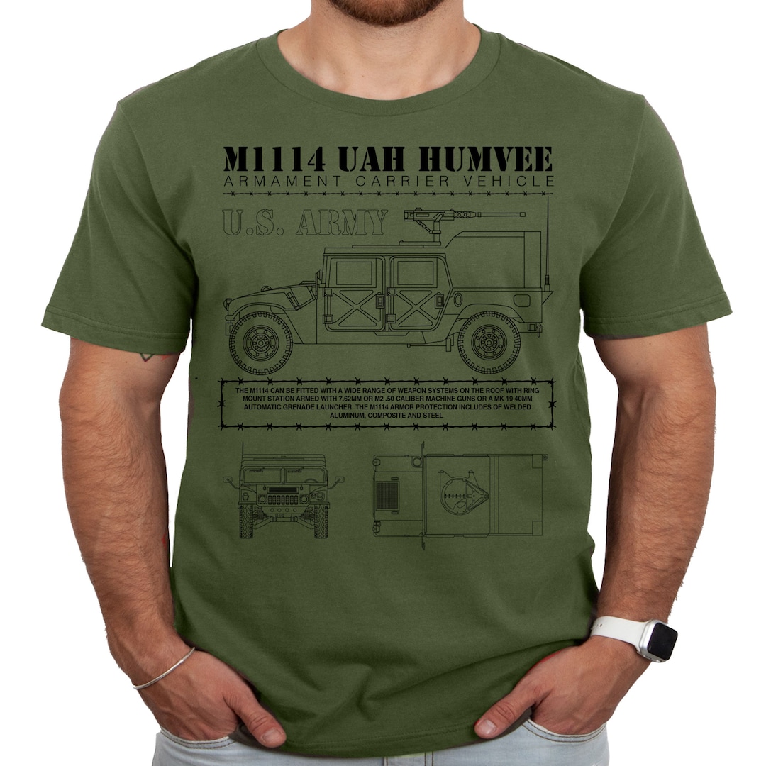 M1114 UAH Vehicle Blueprint Schematic Military Green Adult Shirt US ...