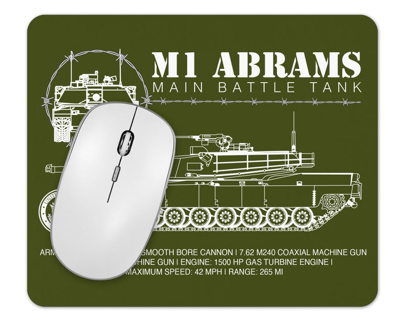 M1A1 Abrams Main Battle Tank Military Green Schematic Mouse Pad US Army ...