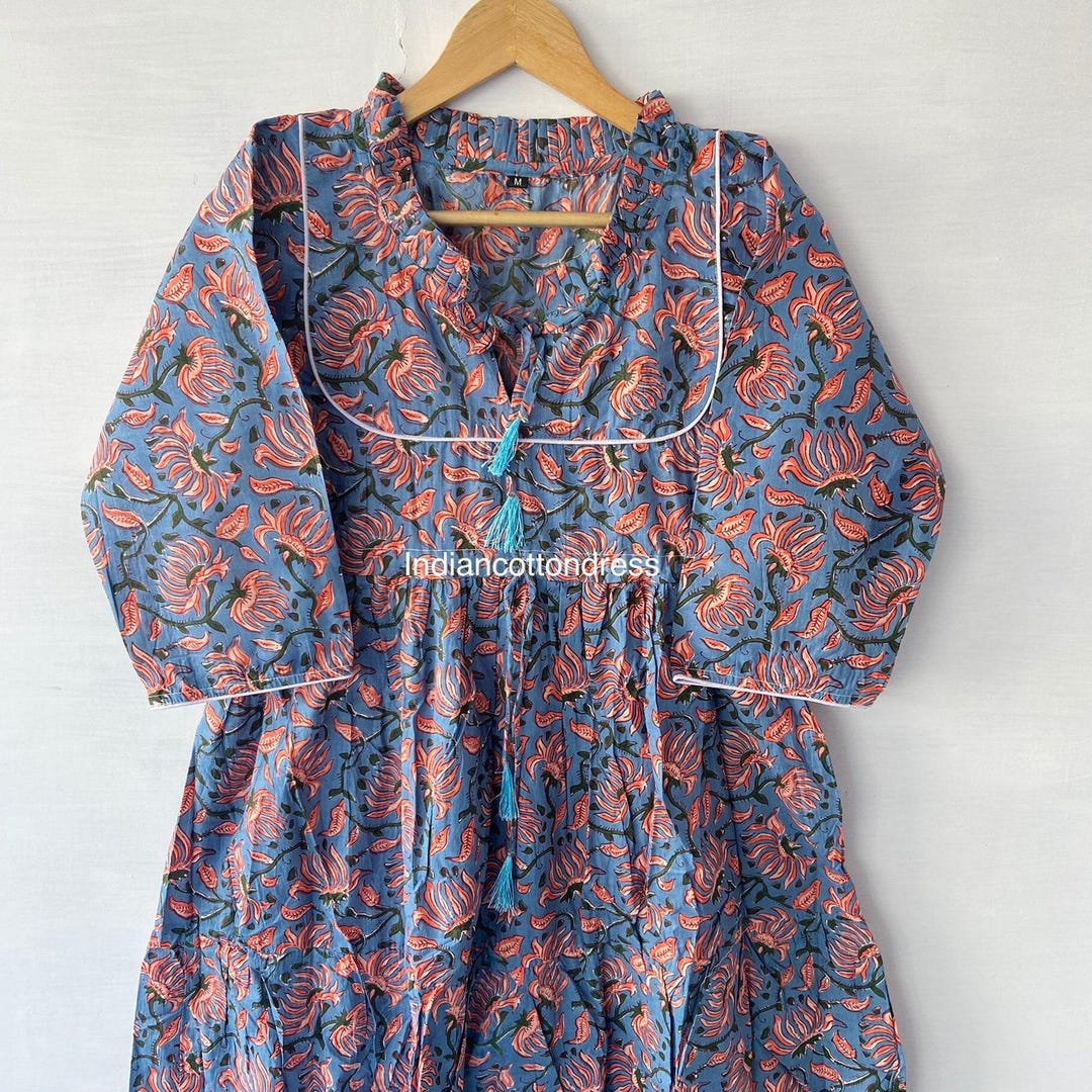 Indian Cotton Dress, Hand Block Dress, Block Print Dress, Summer Dress ...
