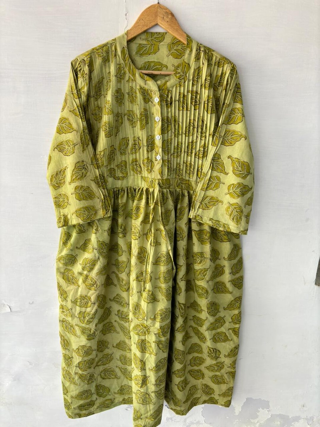 Hand Block Printed Dress, Summer Dress, Green Dress, Cotton Floral A ...