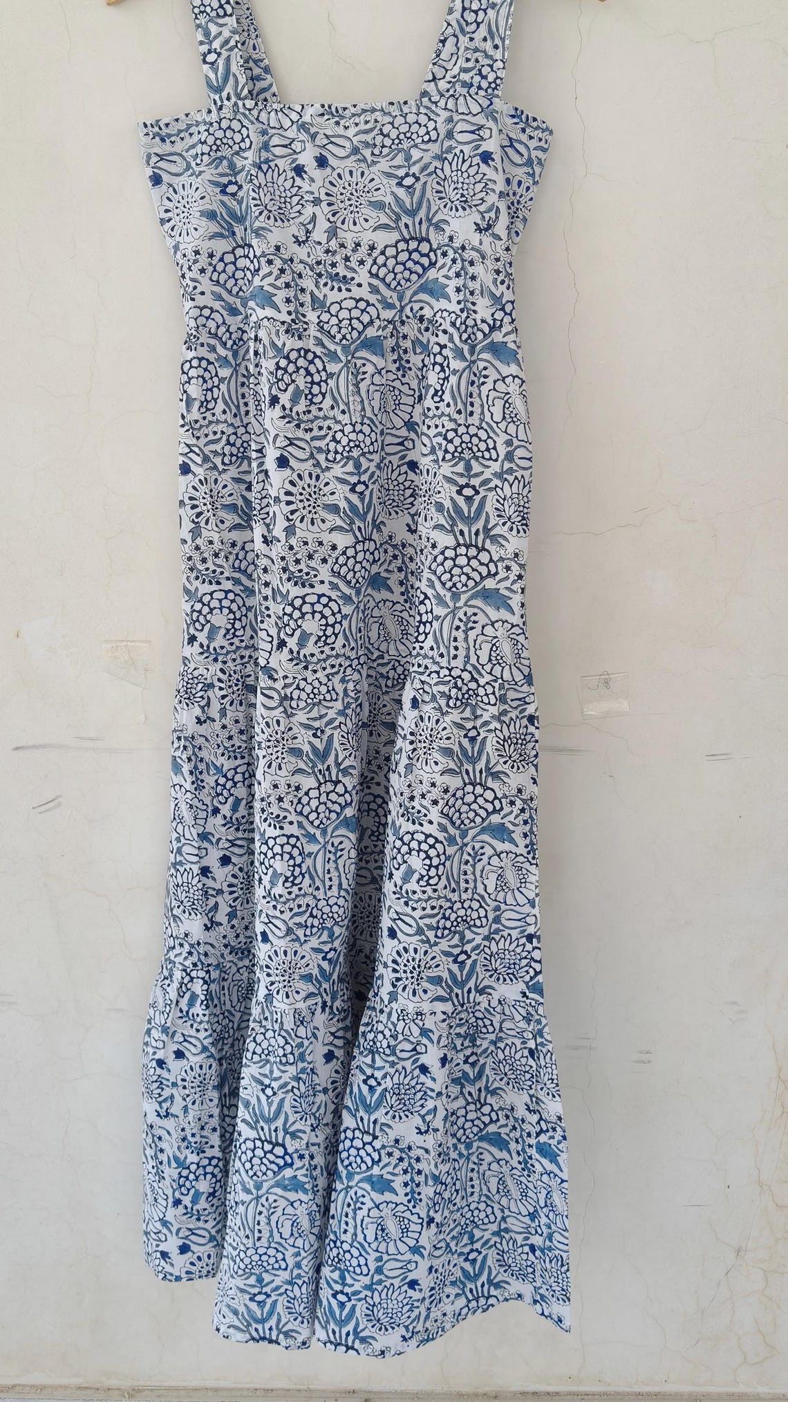 New Indian Hand Block Print Cotton Dress, White Print Maxi Dress, Midi ...