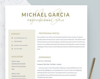 Modern Resume Template Word & Google Docs, CANVA, CV Template ...