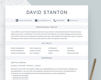 Modern Resume Template Word & Google Docs, CANVA, CV Template ...