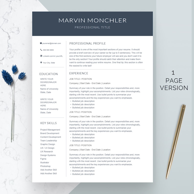 Modern Resume Template Word & Google Docs, CANVA, CV Template ...