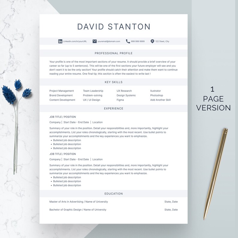 Professional Resume Template Word & Google Docs, CANVA Resume, CV ...