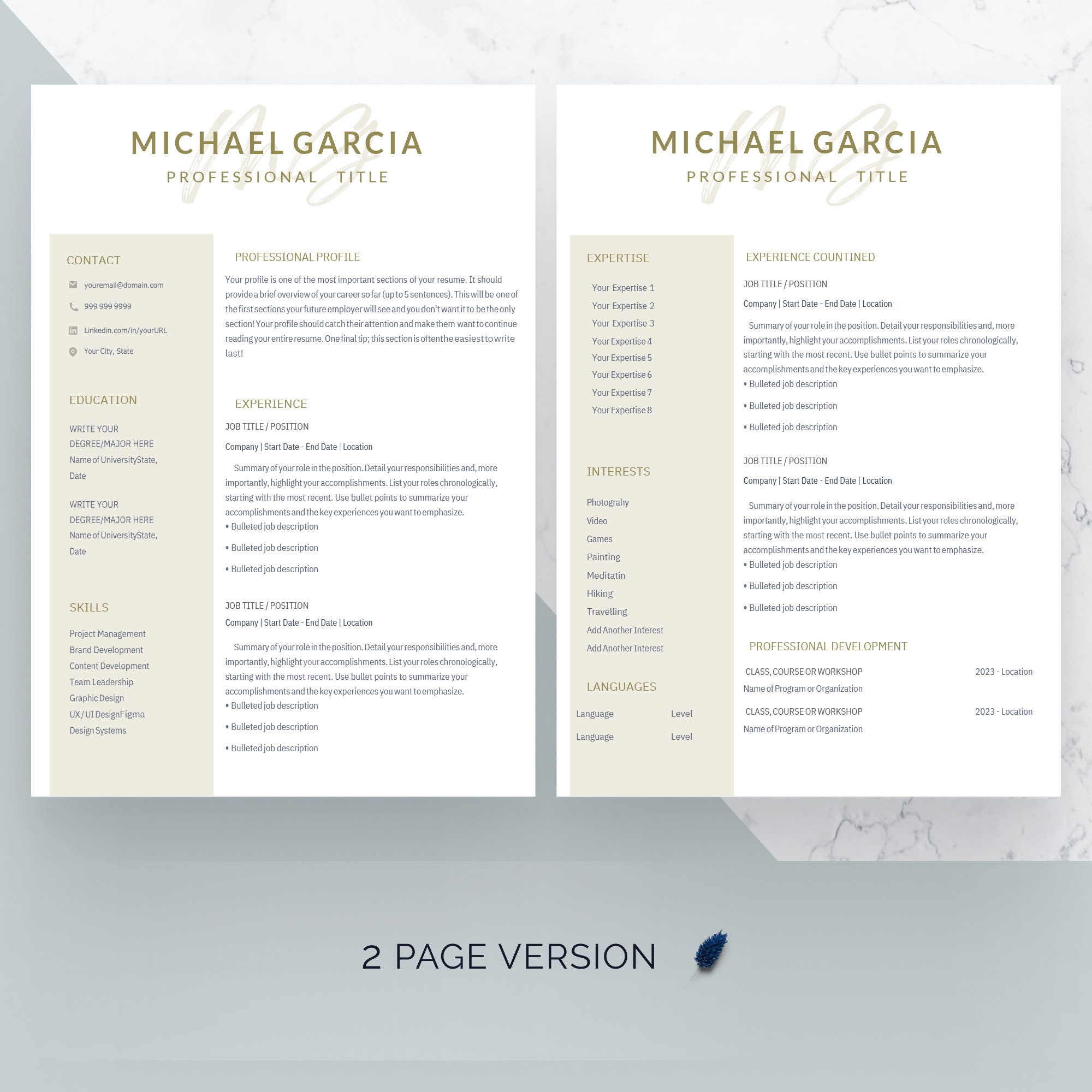 Elegant Modern Resume Template Word & Google Docs CANVA CV - Etsy