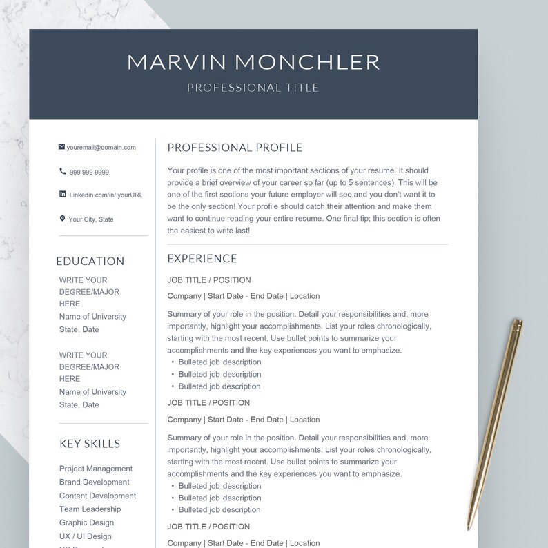 Modern Resume Template Word & Google Docs, CANVA, CV Template ...